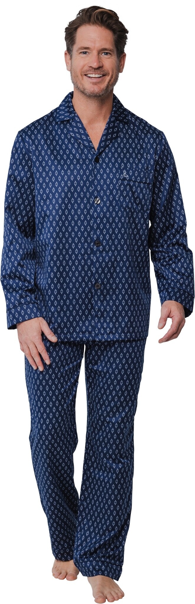Robson heren pyjama satijn - blauw - Kosmeyer.nl