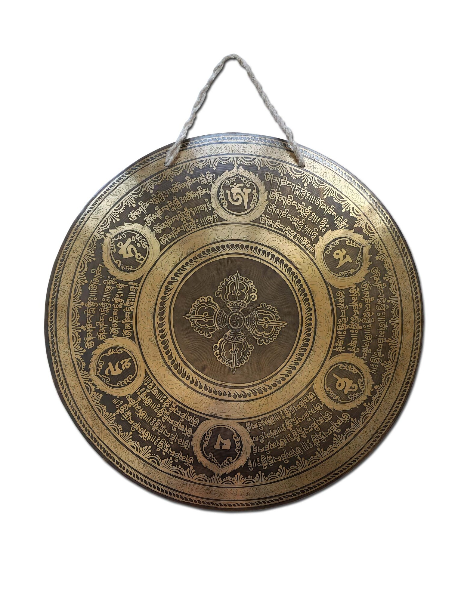 Tibetischer Gong mit Mantras und Doppeldorje eingraviert - tibet-markets.ch