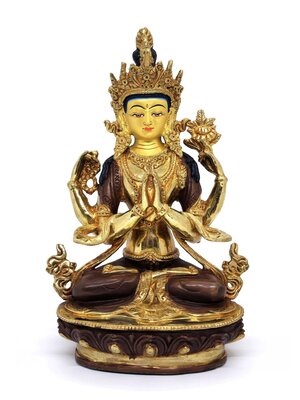Guru Rinpochen Statue aus Messing, teilweise vergoldet, 35cm - tibet ...