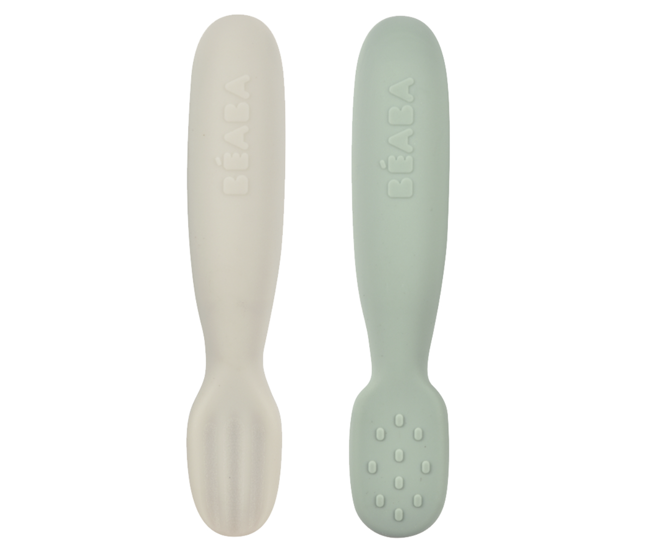 Beaba Set van 2 siliconen oefenlepels sage green/velvet grey ...