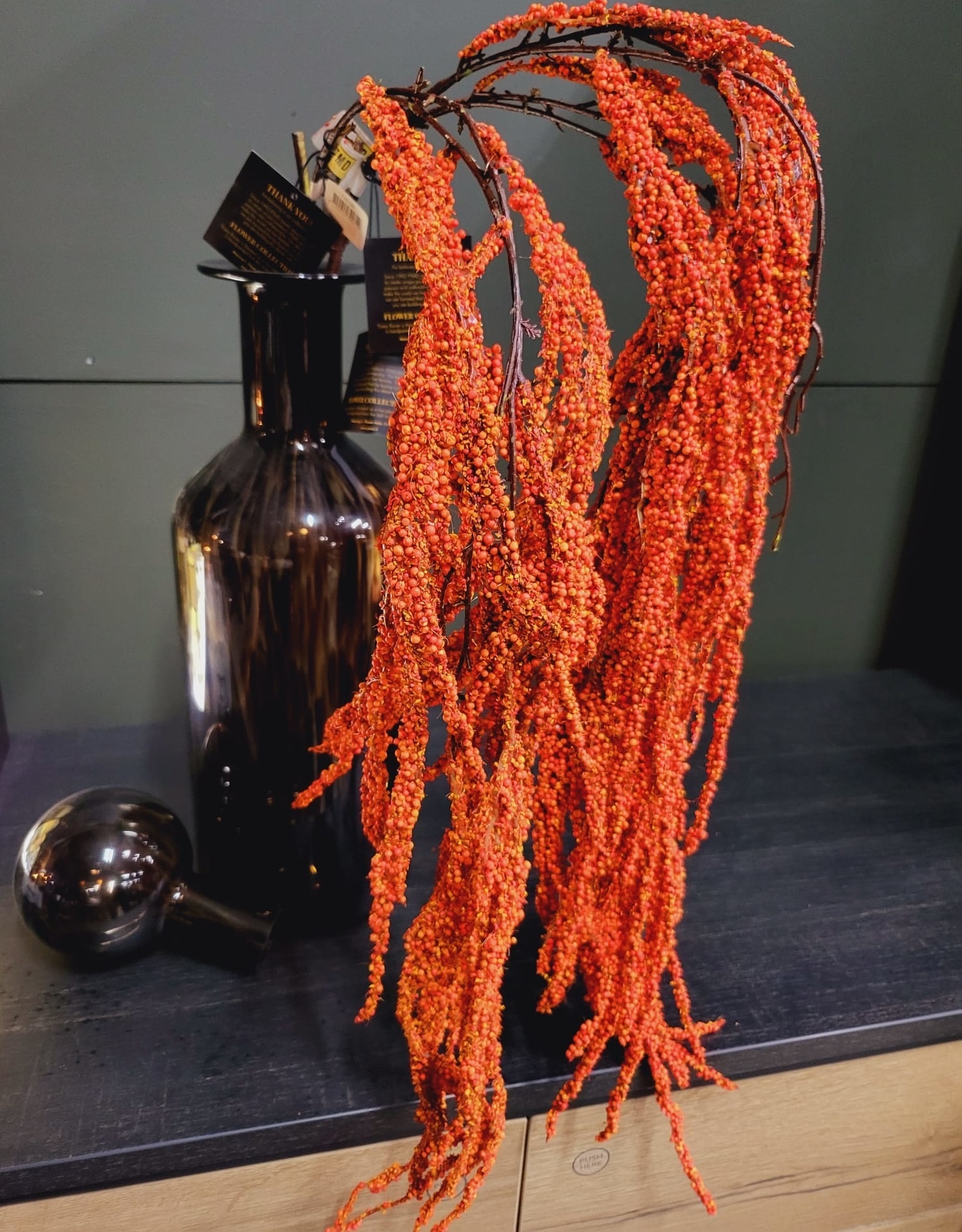 Kunsttak Twig Plant orange amaranthus hanging spray - De Woon Winkel