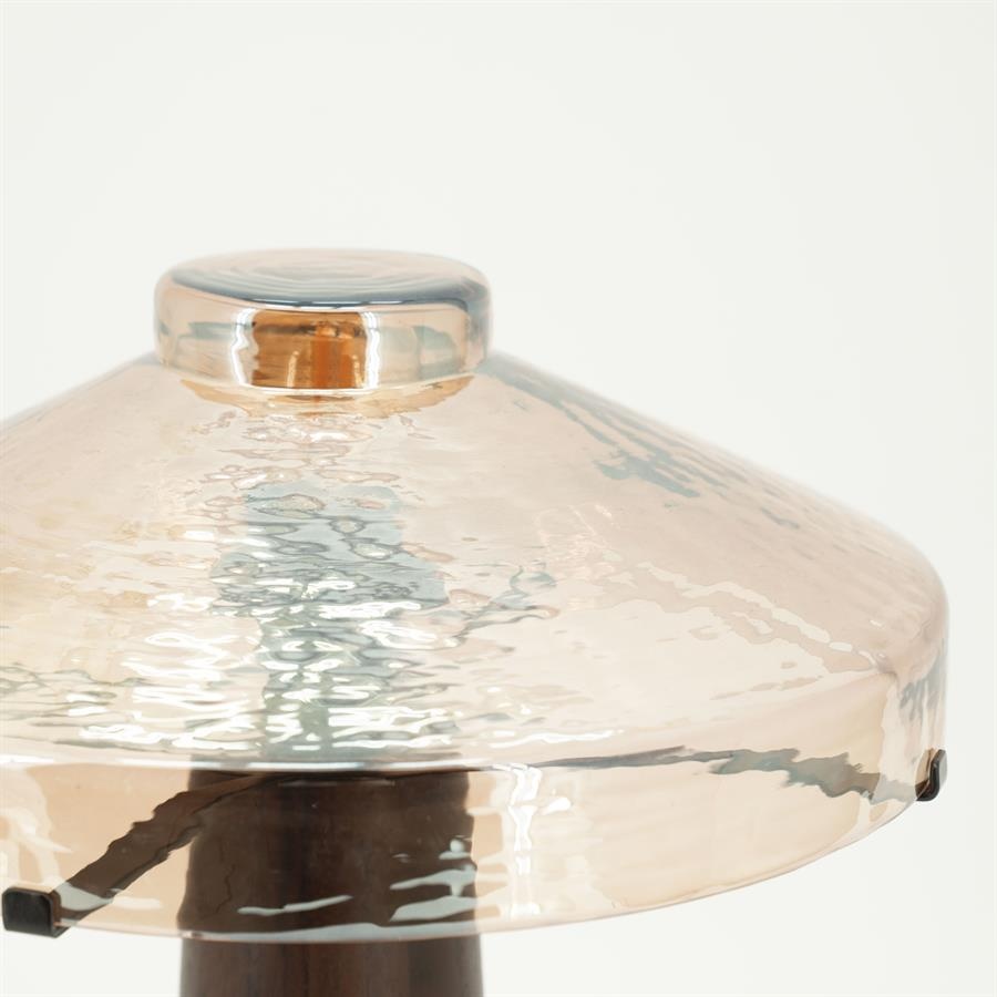 Tafellamp Dome: Stijlvolle Amber Glas & Houten Verlichting - De Woon Winkel