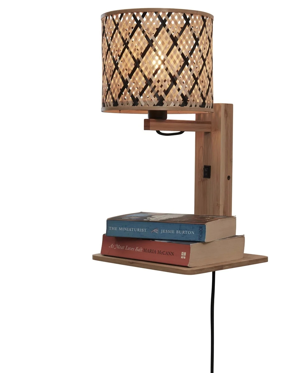 Wandlamp Java met plank naturel zwart - Gratis bezorgd - De Woon Winkel