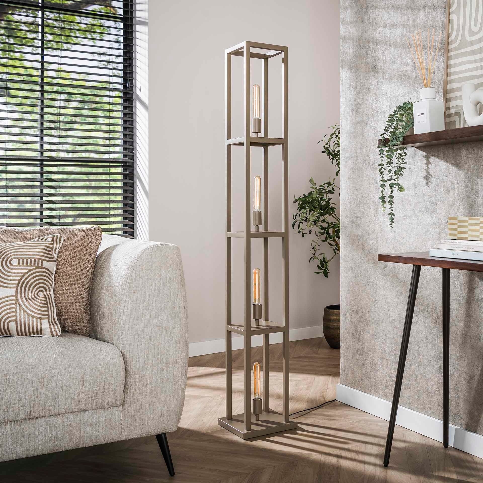 Vloerlamp Quadra 4L | Geometrisch design in zwart of beige – WoonStijl ...