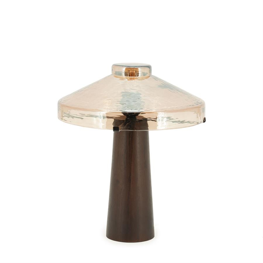 Tafellamp Dome: Stijlvolle Amber Glas & Houten Verlichting - De Woon Winkel