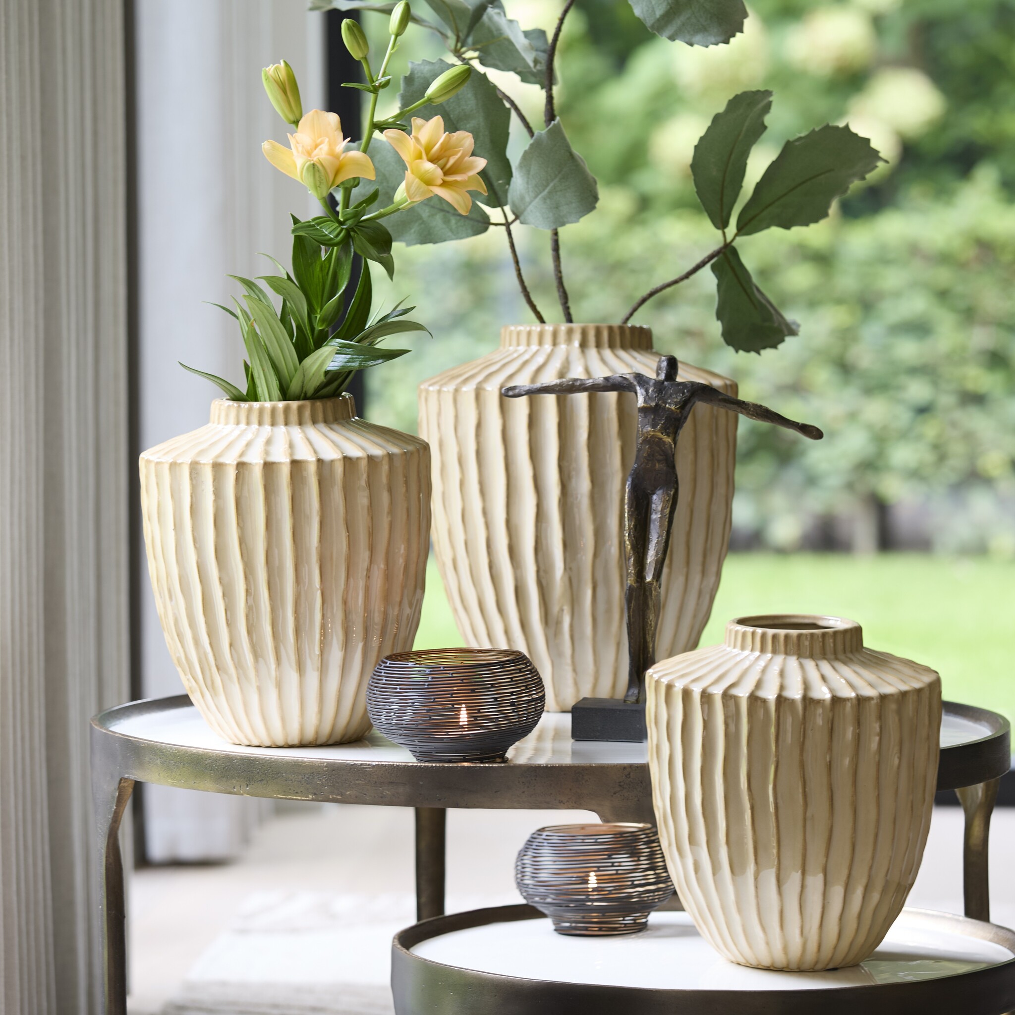 Vaas deco Ø32X40 cm TALEA keramiek zand-beige - De Woon Winkel