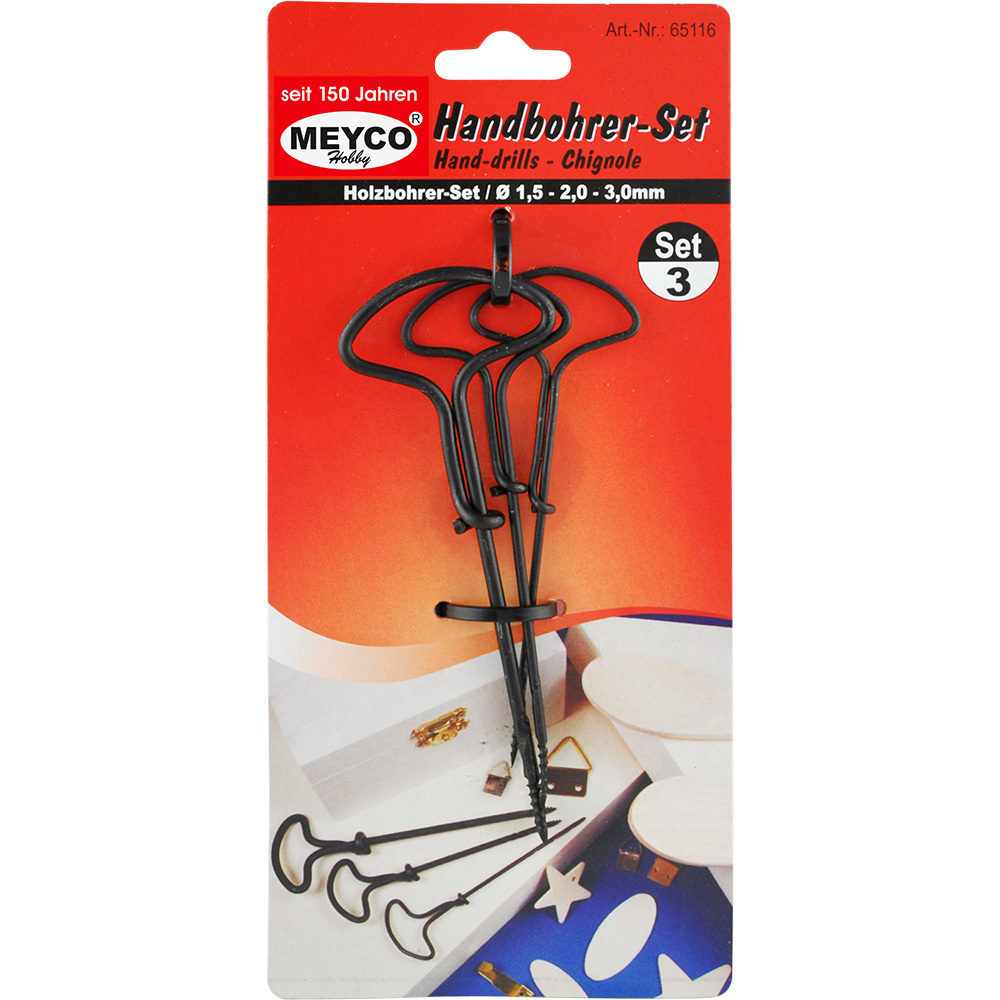 Handboor set 3 stuks Ø 1,5 - 2,0 - 3,0 mm - Art en Hobby