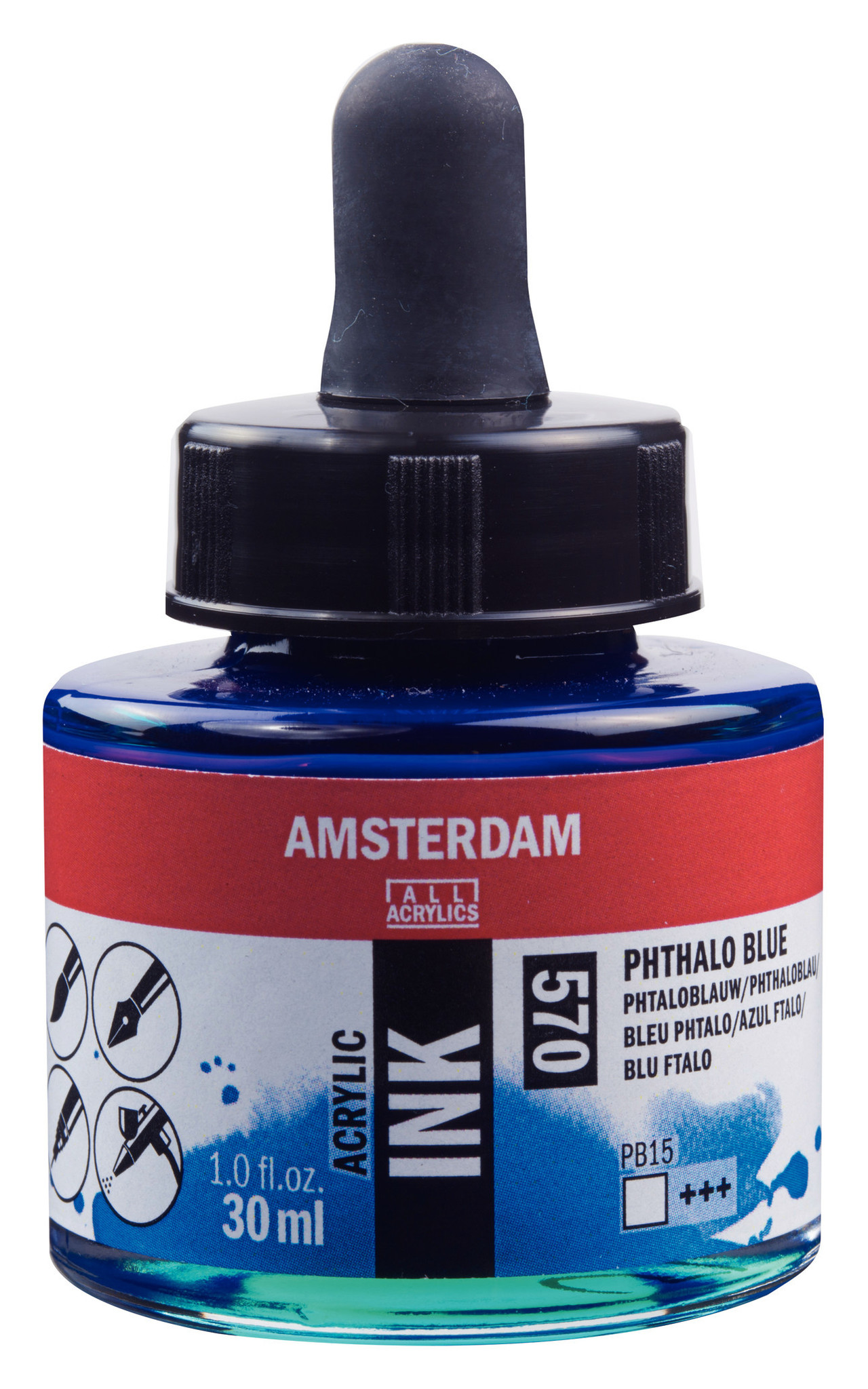 Amsterdam Acrylic Ink Fles 30 ml Phtaloblauw 570 - Art en Hobby