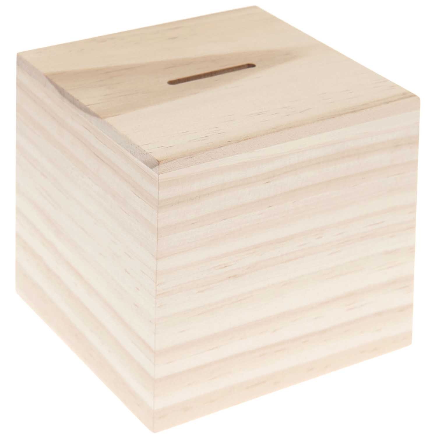 Spaarpot Hout Vierkant 10 x 10 x 10 cm Kopen - Art en Hobby