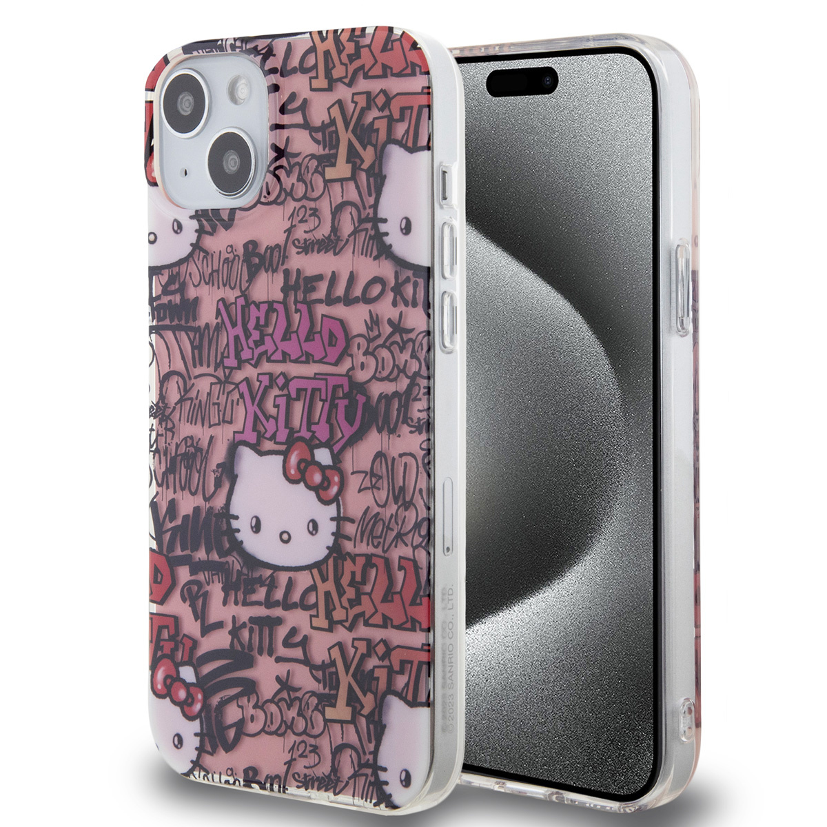 Hello Kitty iPhone 15 Plus TPU Back Cover hoesje - Graffiti Tags - Roze ...