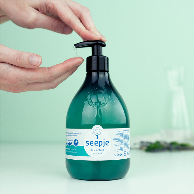 SEEPJE - handzeep Wilde munt en lavendel 500ml - Roos met witte Stippen