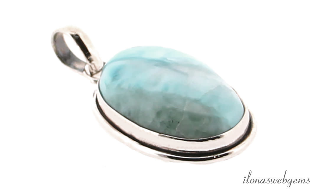 Sterling zilveren Larimar hanger ca. 34x19x9mm - Ilona's Silver & Gemstones