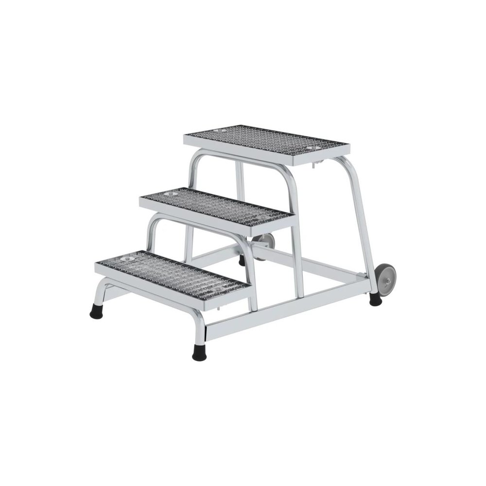 Plateautrap, verrijdbaar, 3 staal roostertreden | Opstap | Ladder.nl