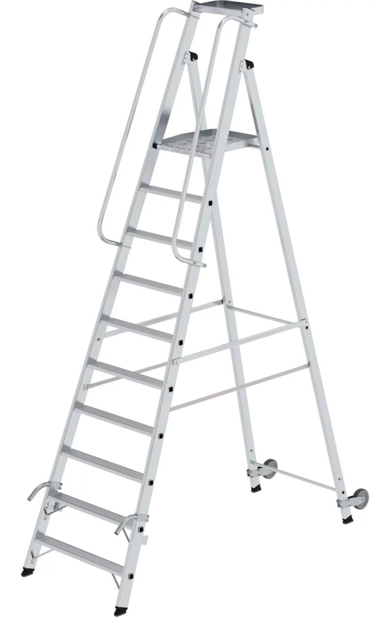 Verrijdbare platformtrap met 10 treden en leuning | Ladder.nl