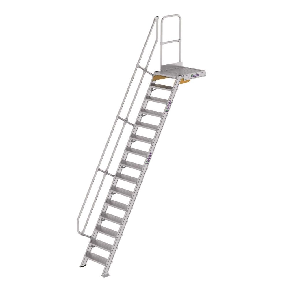 Vaste trap met platform 60°, 15 treden (B=600mm) — Ladder.nl