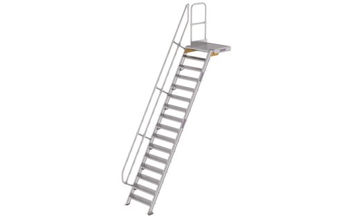 Vaste trap met platform 60°, 16 treden (B=800mm) — Ladder.nl