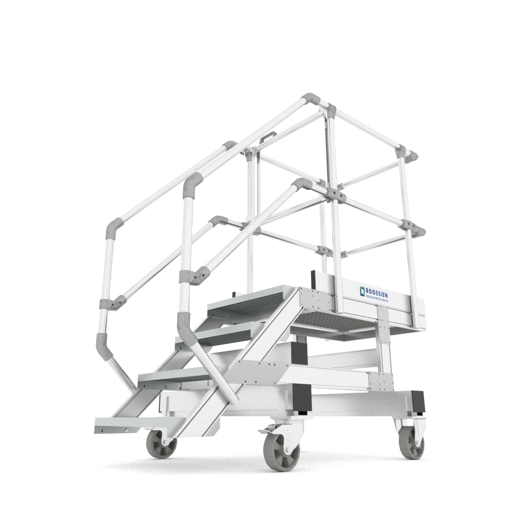 Aluminium verrijdbare bordestrap met uitstekend bordes — Ladder.nl