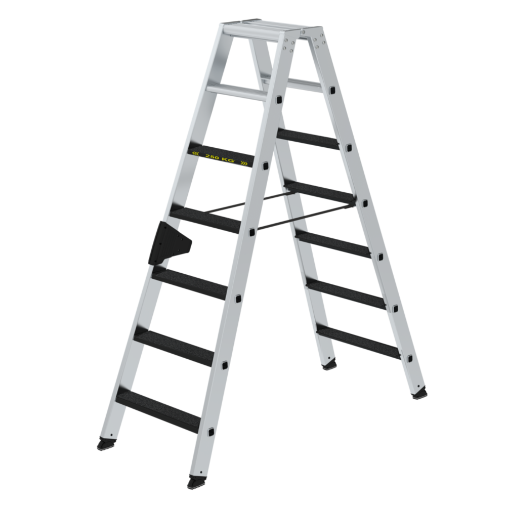 Aluminium dubbele trap, 2x7 treden — anti-slip R13 Korund — Ladder.nl