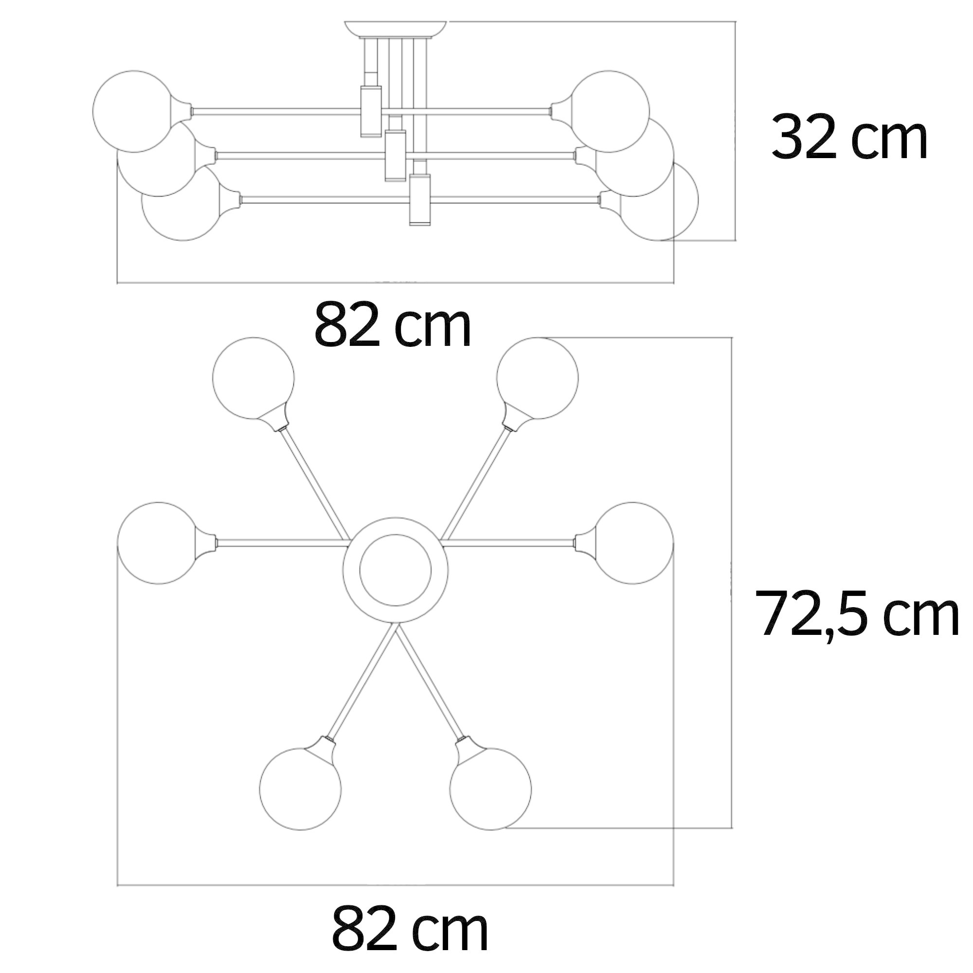 Design plafondlamp zwart met goud, 6-lichts - Aura - PrikkabelLED.nl