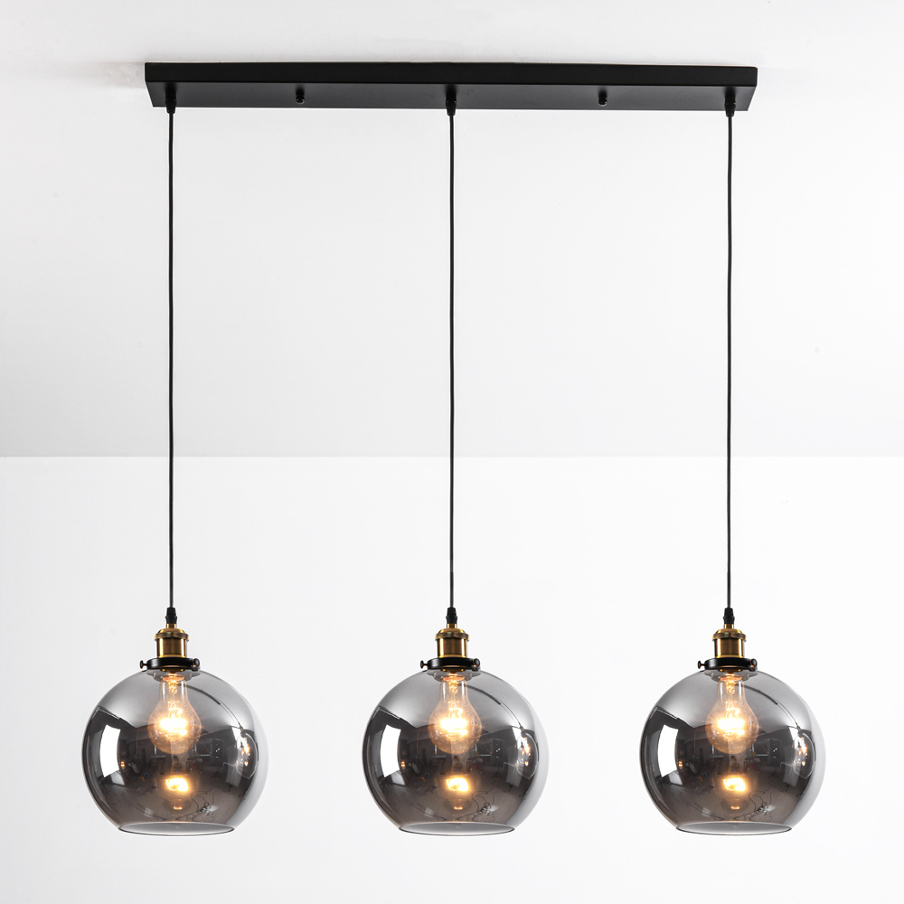 Hanglamp Katie met smoke glas, 3-lichts - PrikkabelLED.nl