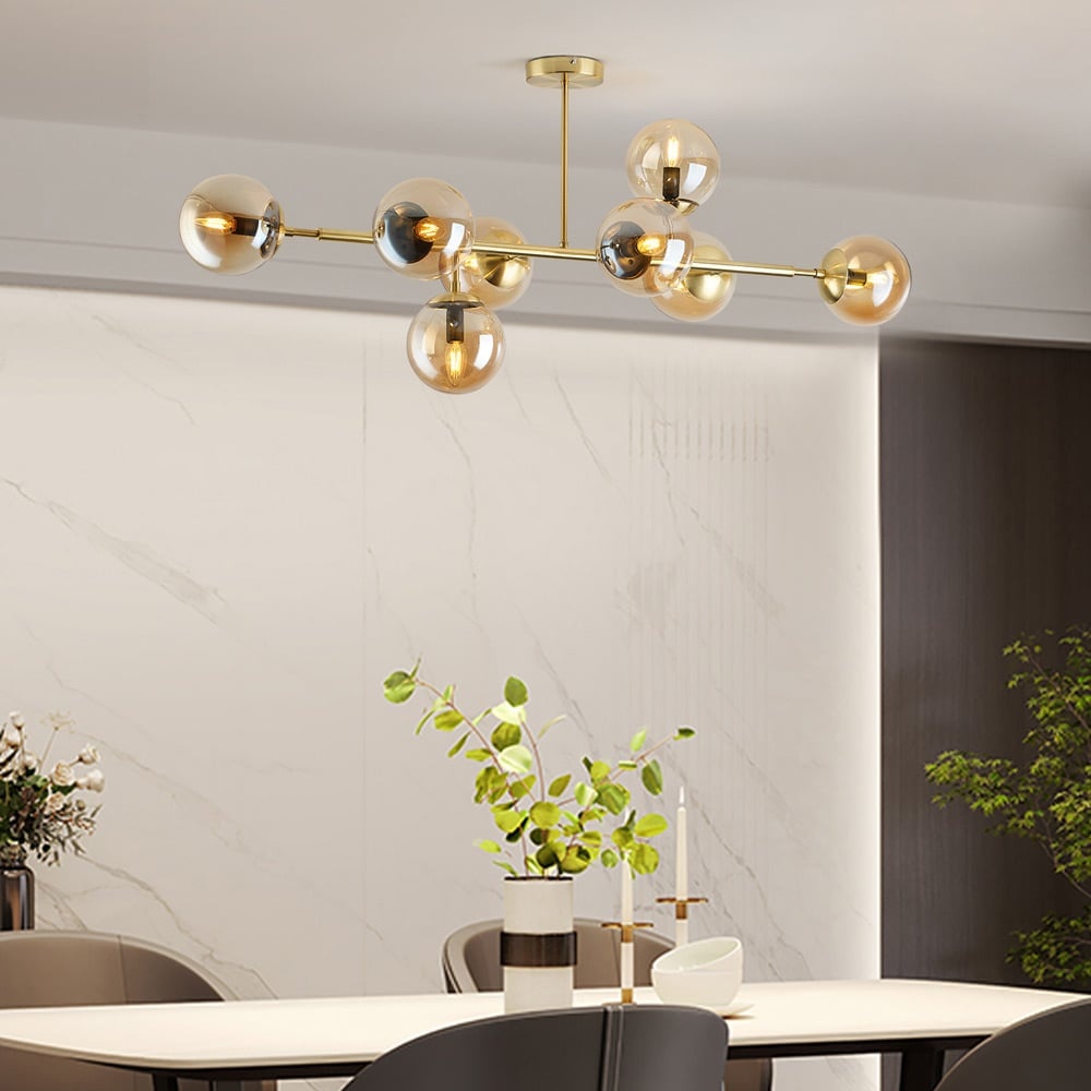 Design plafondlamp goud met amber glazen bollen - Osem - PrikkabelLED.nl