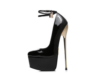 Black Shiny ESSENCE Giaro SLICK platform pumps with lock & ankle strap ...