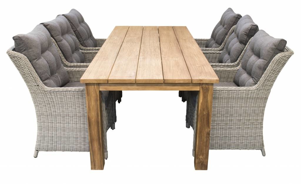 Gartenset für 6 Personen | 240 cm | Rattan Mystic Grau & Teak