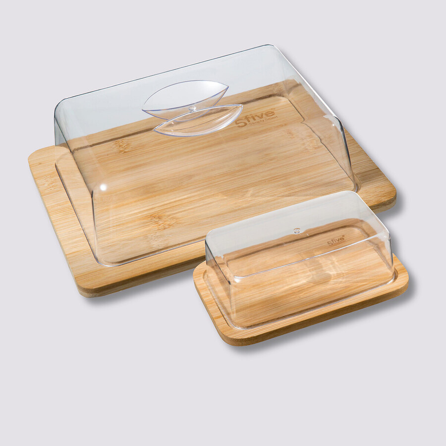 Bamboo Elegant Set Cheese Board with Dome and Cheese Box Storage Compa ...
