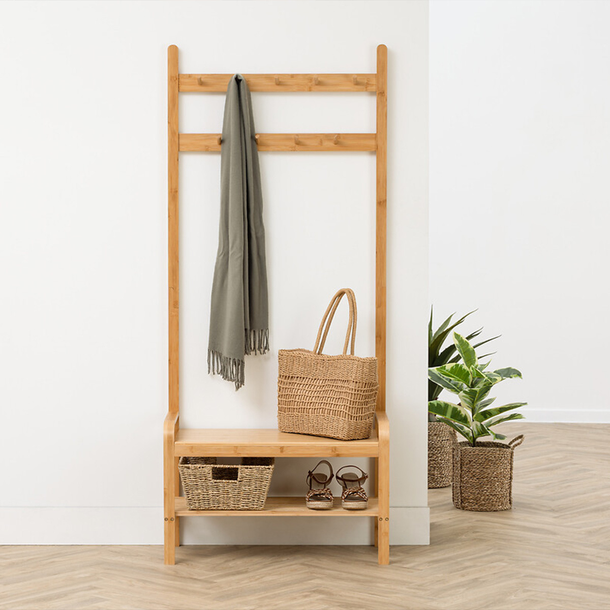 Bamboo Clothes Rack with Bench - Coat Rack - Shoe Rack - Koning Bamboe