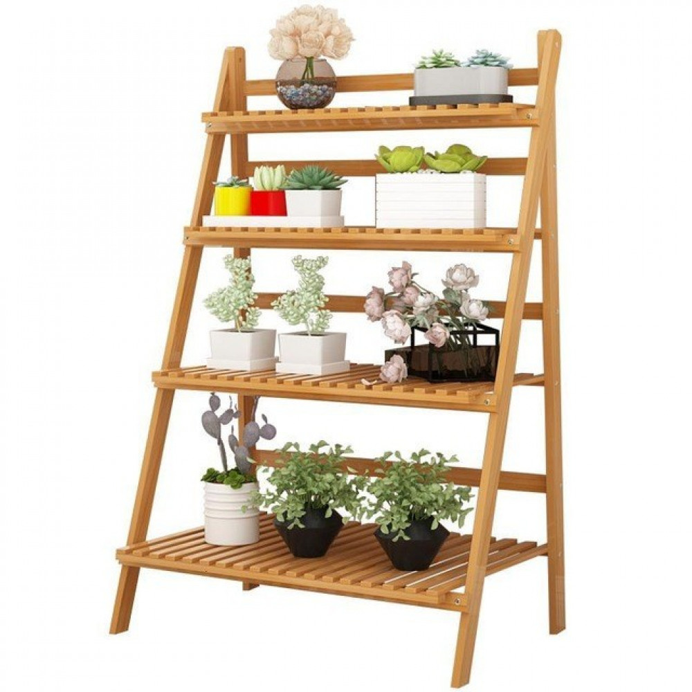 Plant rack with 4 tiers easily foldable - Brown - Flower rack - Bamboo ...