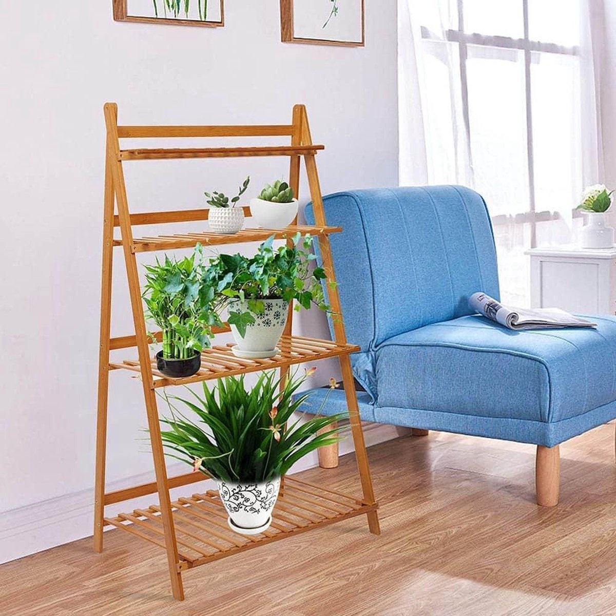 Plant rack with 4 tiers easily foldable - Brown - Flower rack - Bamboo ...