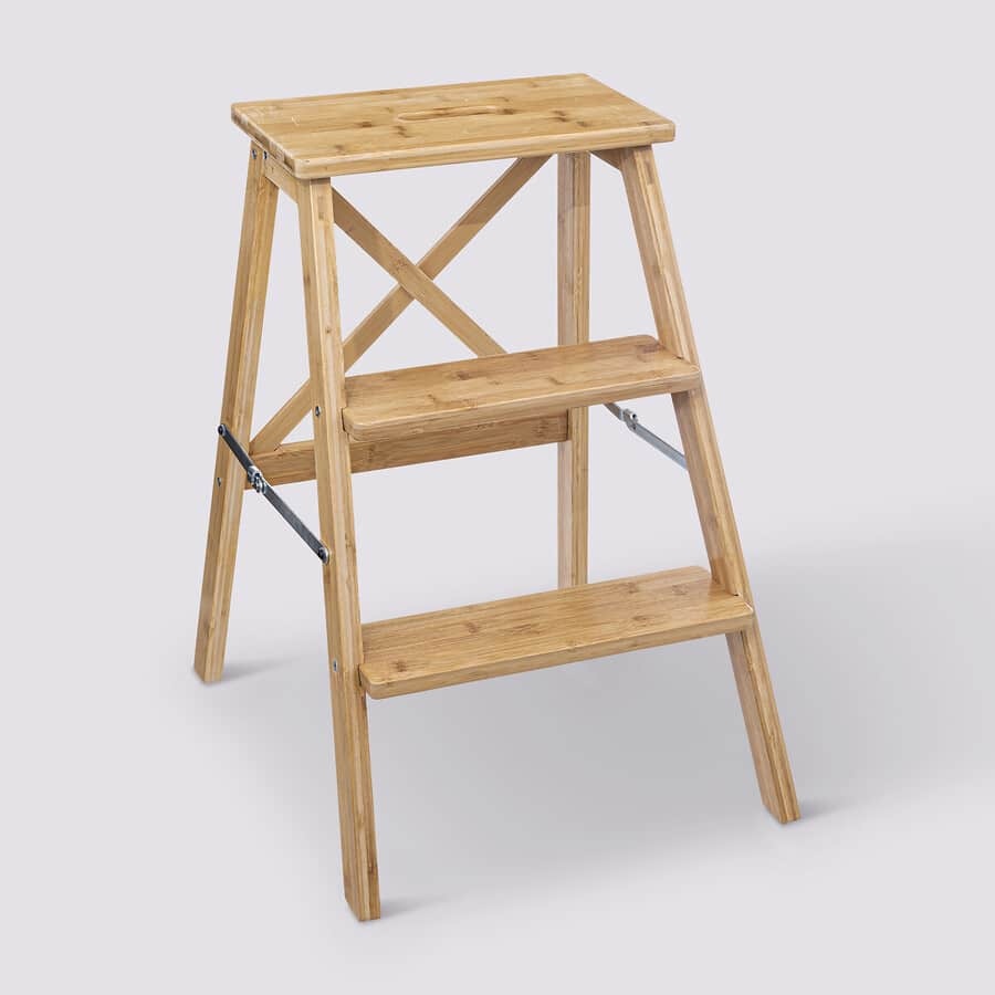 Kitchen step ladder with 3 steps - Collapsible - 50x43x63cm - Natural ...