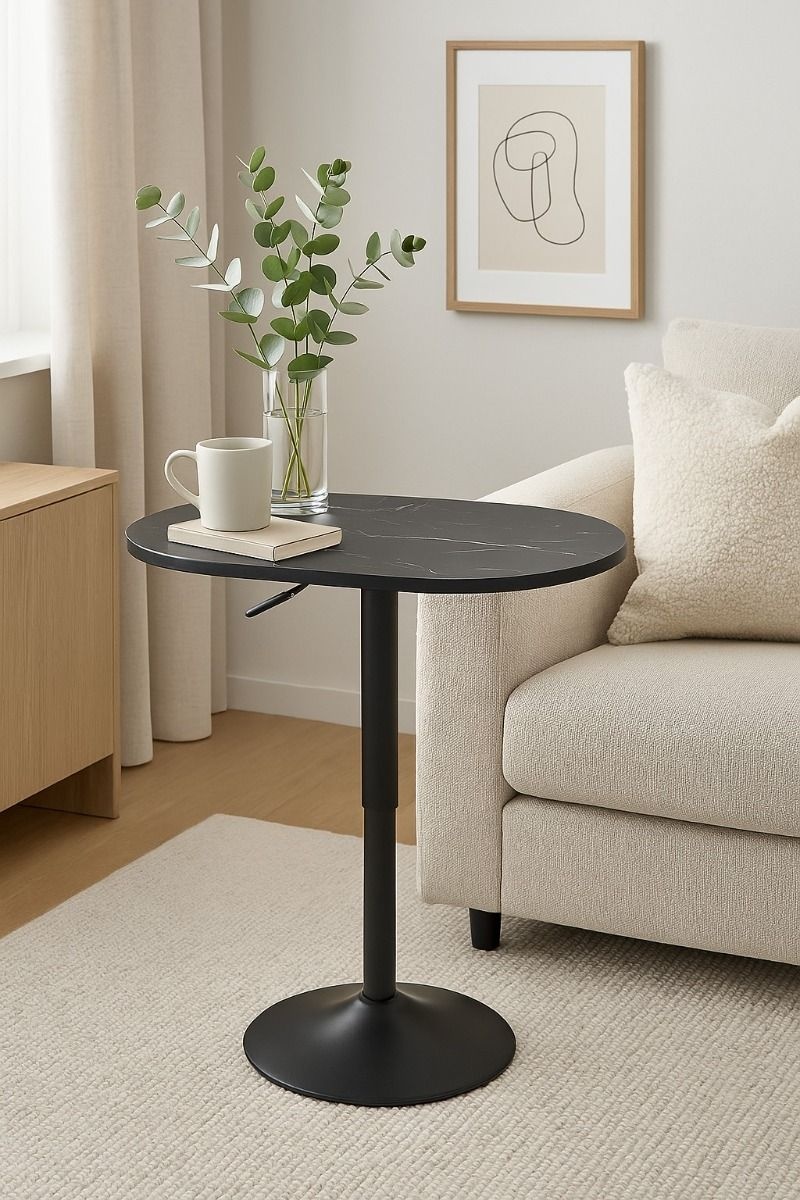 Side Table / Tea Table – Oval – Black – Height Adjustable - Koning Bamboe
