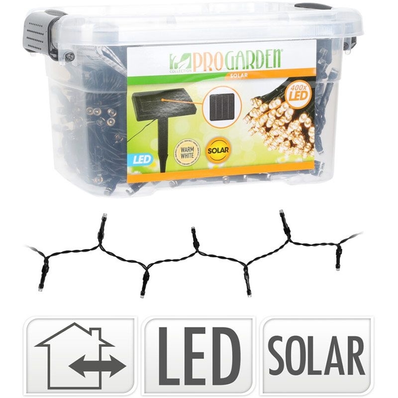 ProGarden Solar Lichtsnoer - 400 LED - 24 + 4 meter - Warm wit - met ...