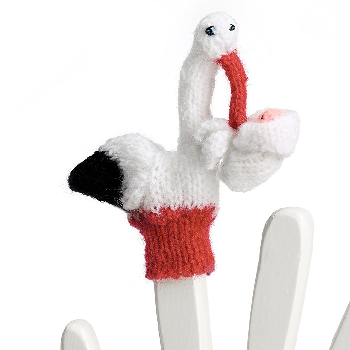 Finger puppet, stork with baby - Titicaca Trade