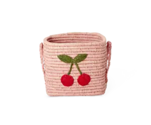 rice - Raffia mand vierkant - Big cherry - Spruit kids conceptstore