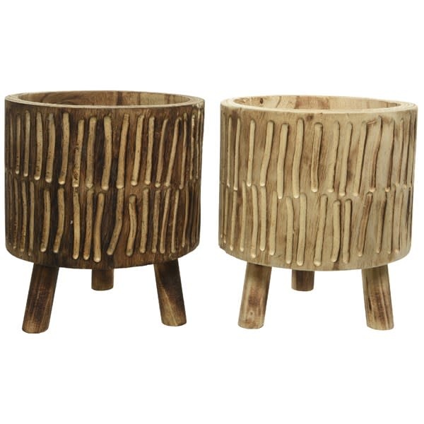 Kaemingk Kaemingk Wooden Round Planter - Clock’s Home and Garden