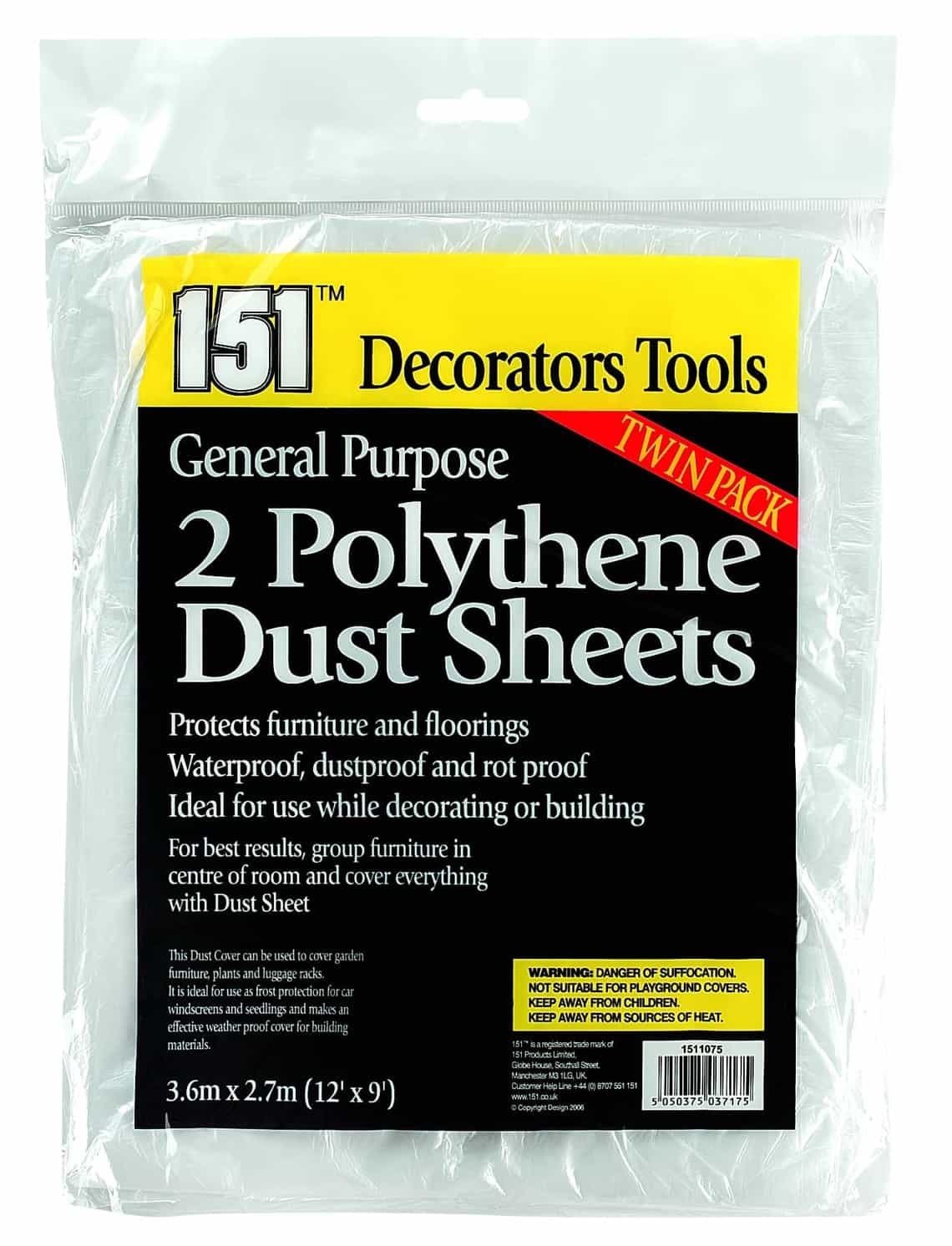151 Coatings Polythene Dust Sheet 3.6m x 2.7m 2 Pack - Clock’s Home and ...