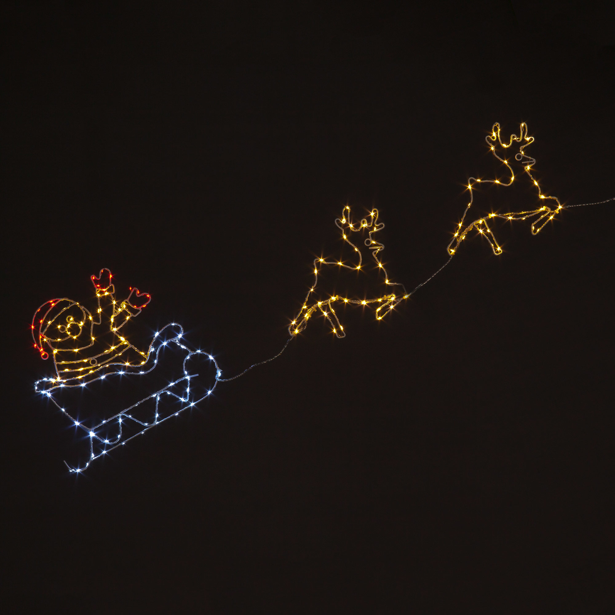 Santa Sleigh and Reindeer Flat Wall Light LED 127cm Animated Indoor/O ...