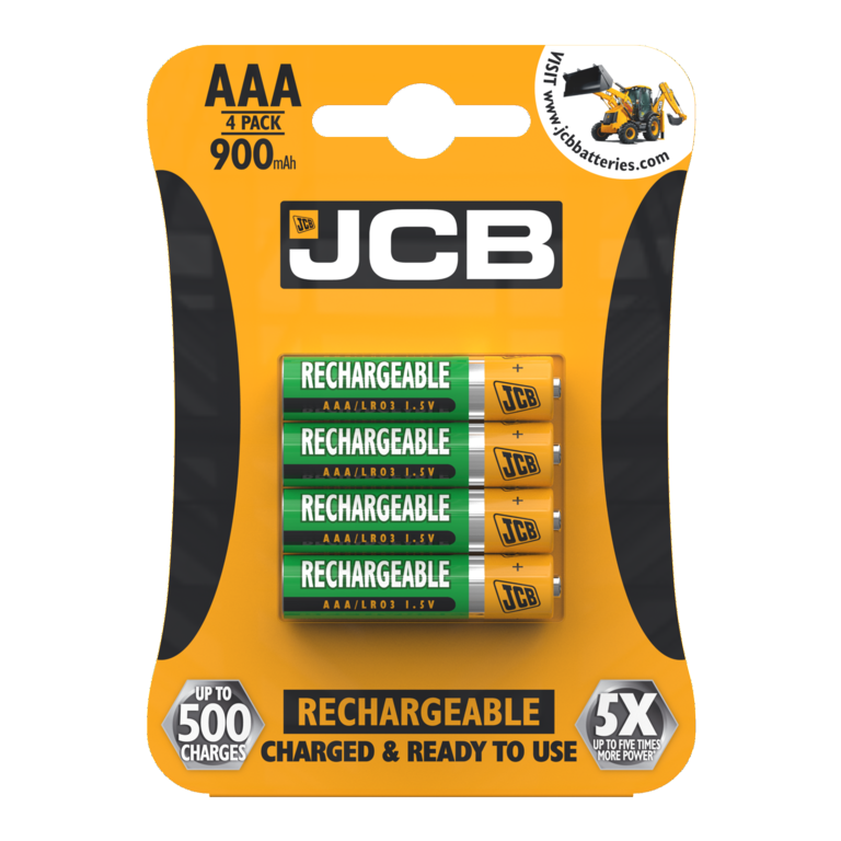 JCB JCB Rechargeable AAA Batteries 900mAh 4 Pack - Clock’s Home and Garden