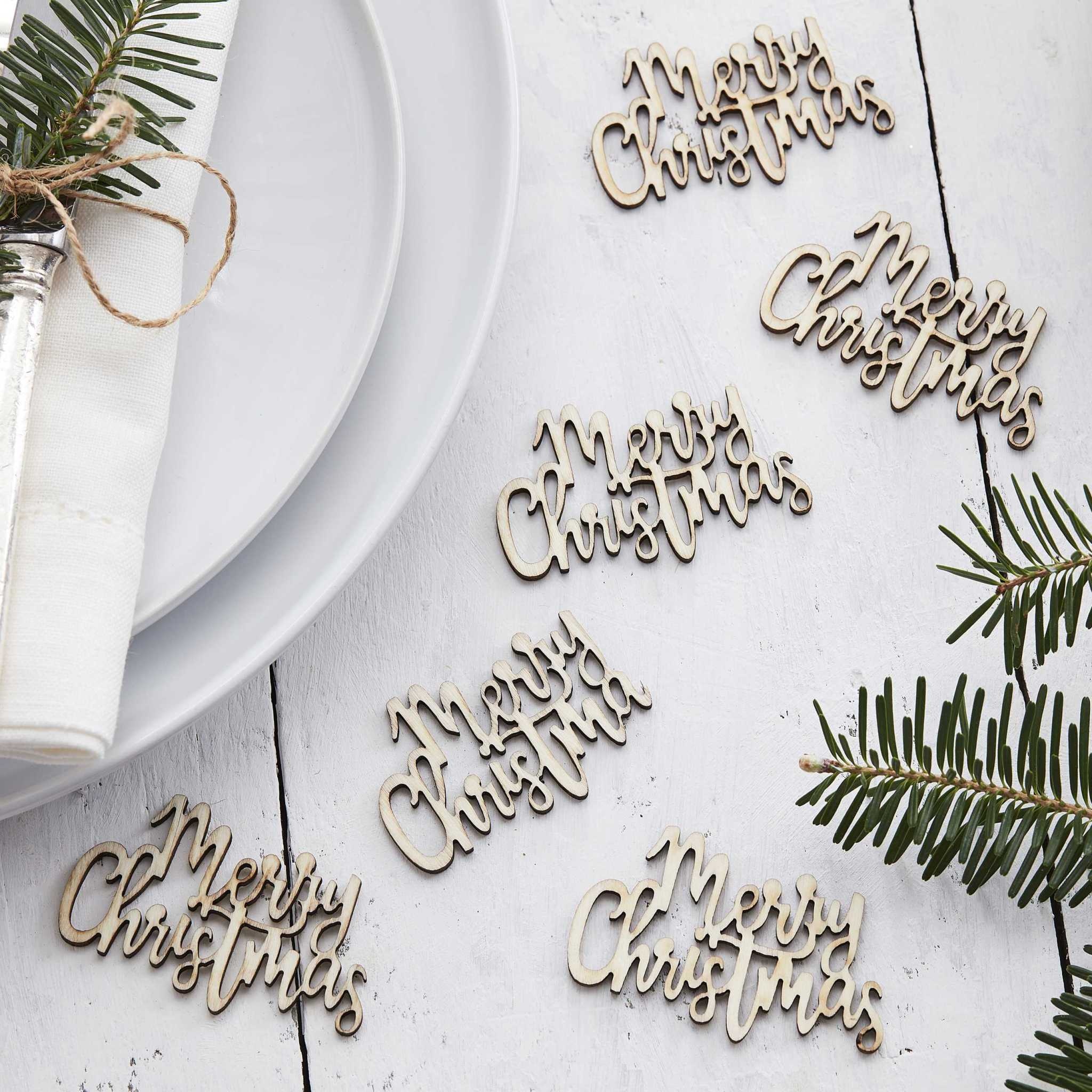 Wooden Merry Christmas Table Confetti 20pack - Clock’s Home and Garden