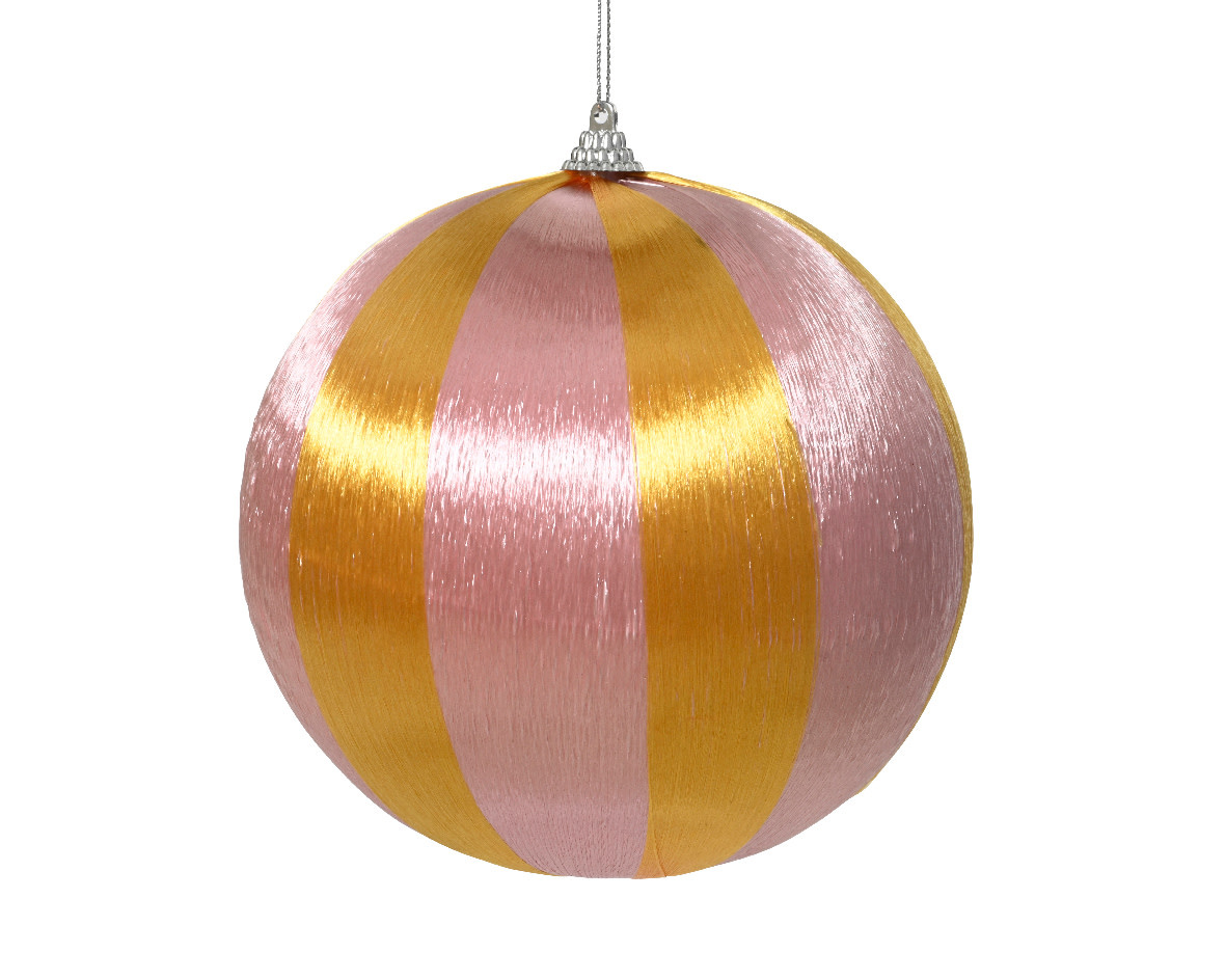 Pink and Yellow Gold Stripe Satin String Bauble 8cm - Clock’s Home and ...