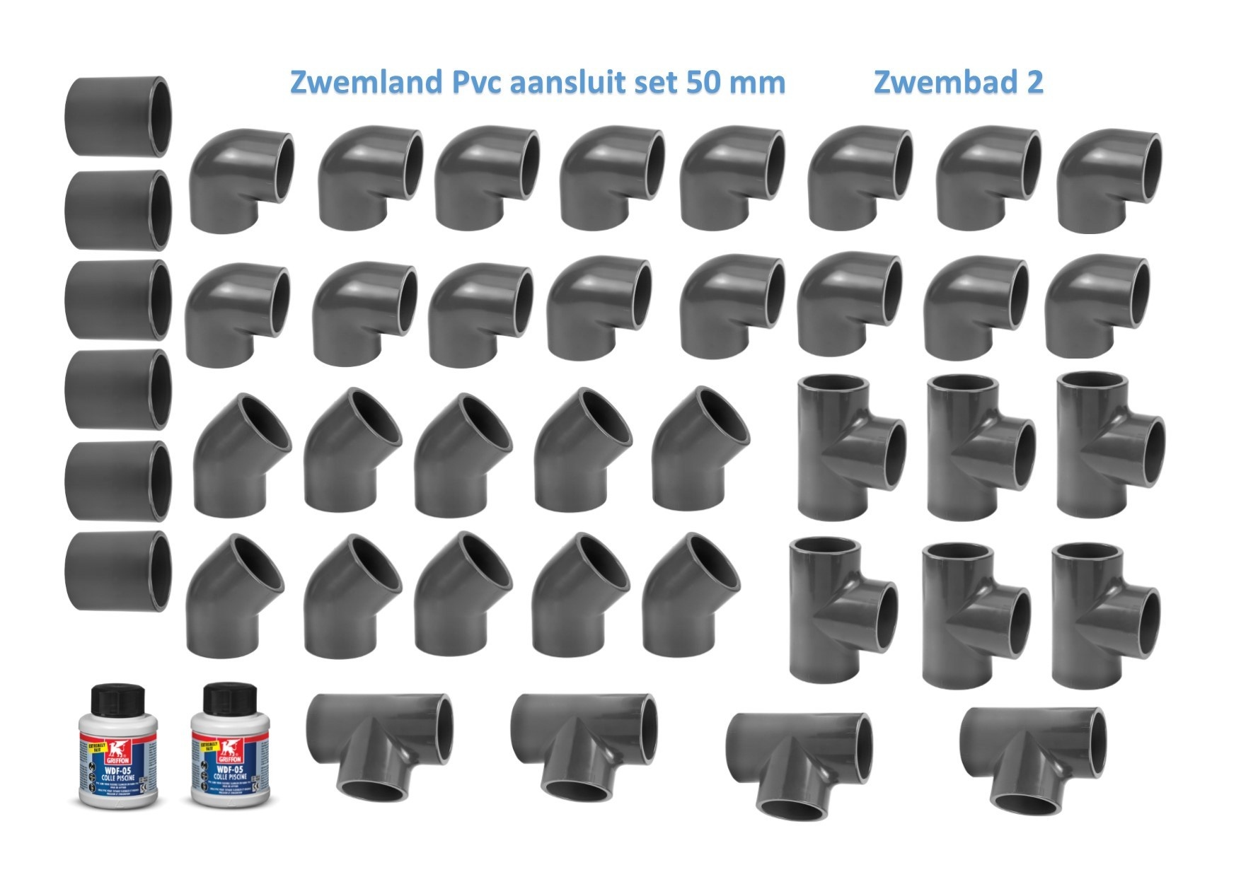 Zwembad Pvc Druk Hulpstukken 16 Bar 50 mm Set 2 | Zwemland.nl - Zwemland