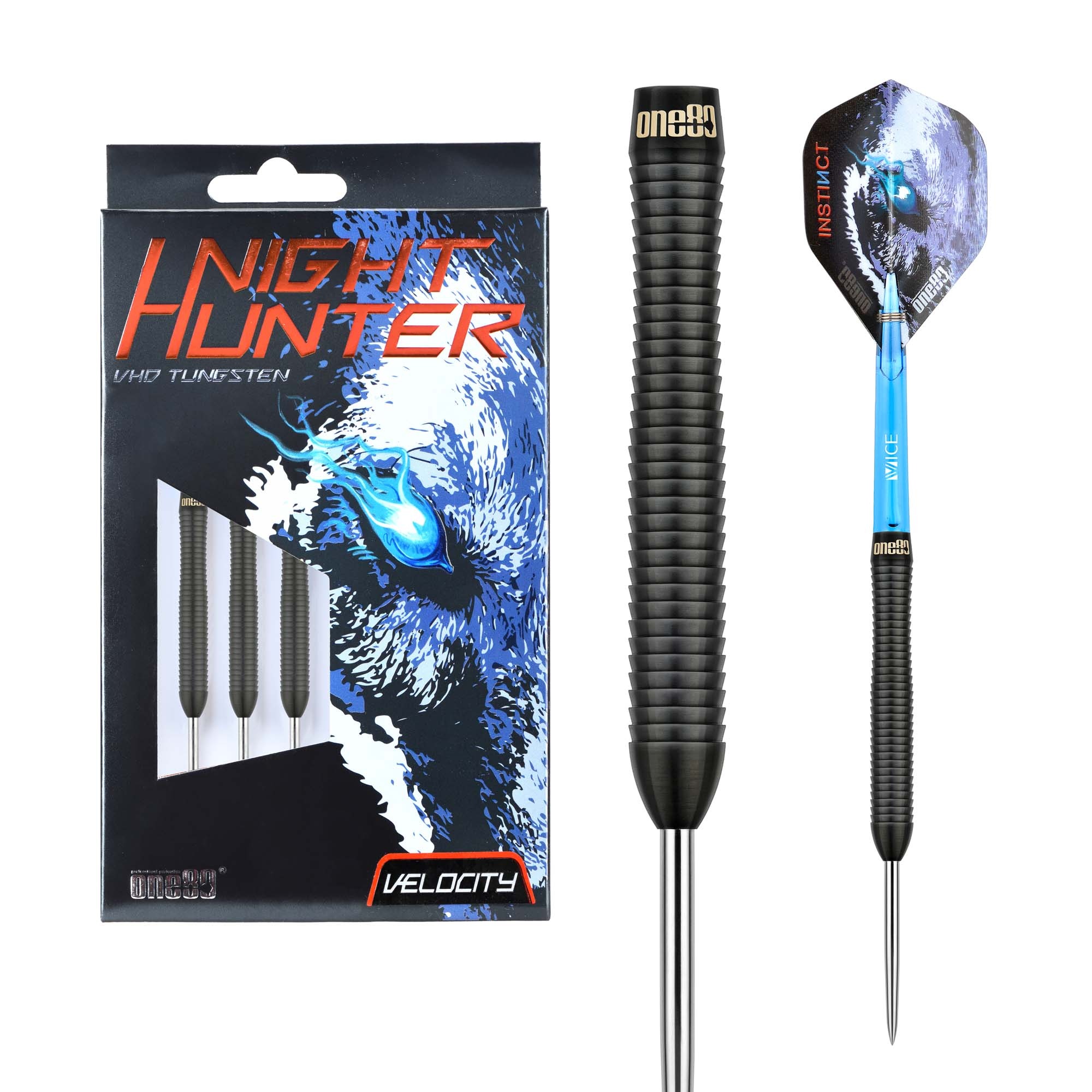 ONE80 Night Hunter Velocity 90% - Fléchettes pointe Acier - Dartshopper.fr