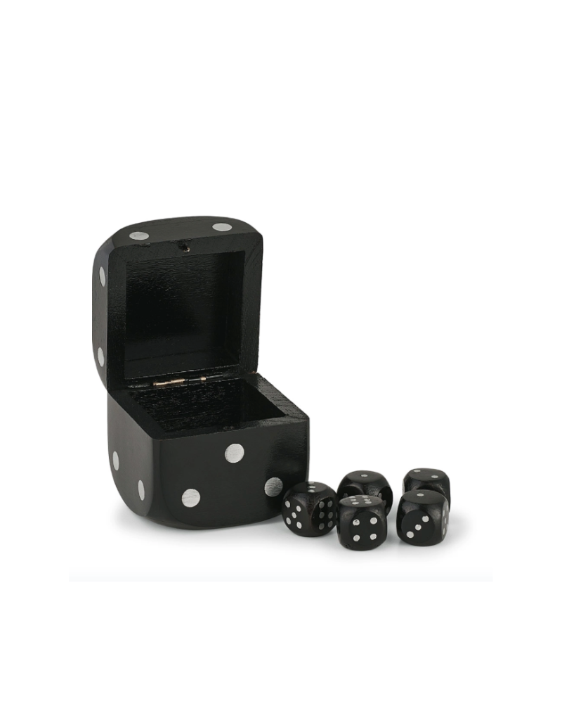 Wooden dice box - with 5 dice - Curiosa Cabinet