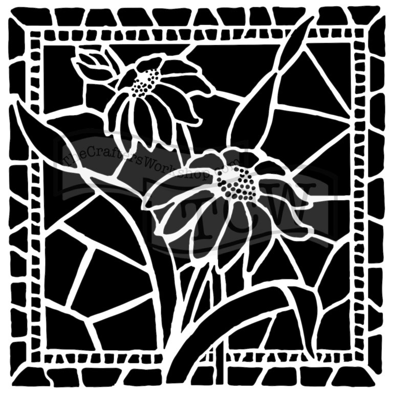 Stencil Stained Glass Daisies large - Textiellab-040