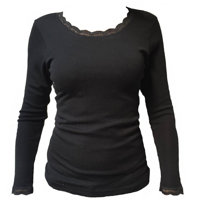 ENGEL Wol zijde longsleeve dames ZWART MET KANT | Natur-el - Natur-el