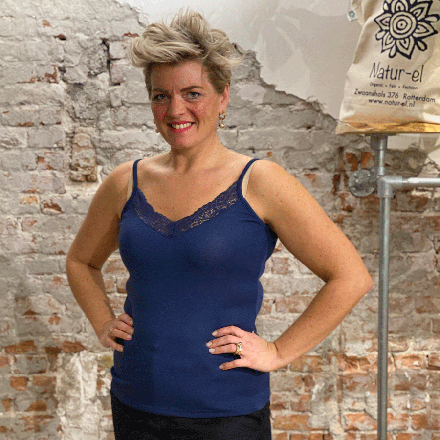 ENGEL Wol zijde hemd NAVY MET KANT v-hals wollen ondergoed | Natur-el ...