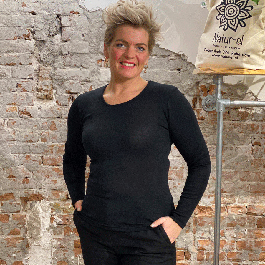 ENGEL Wol zijde longsleeve dames ZWART wollen ondergoed | Natur-el ...