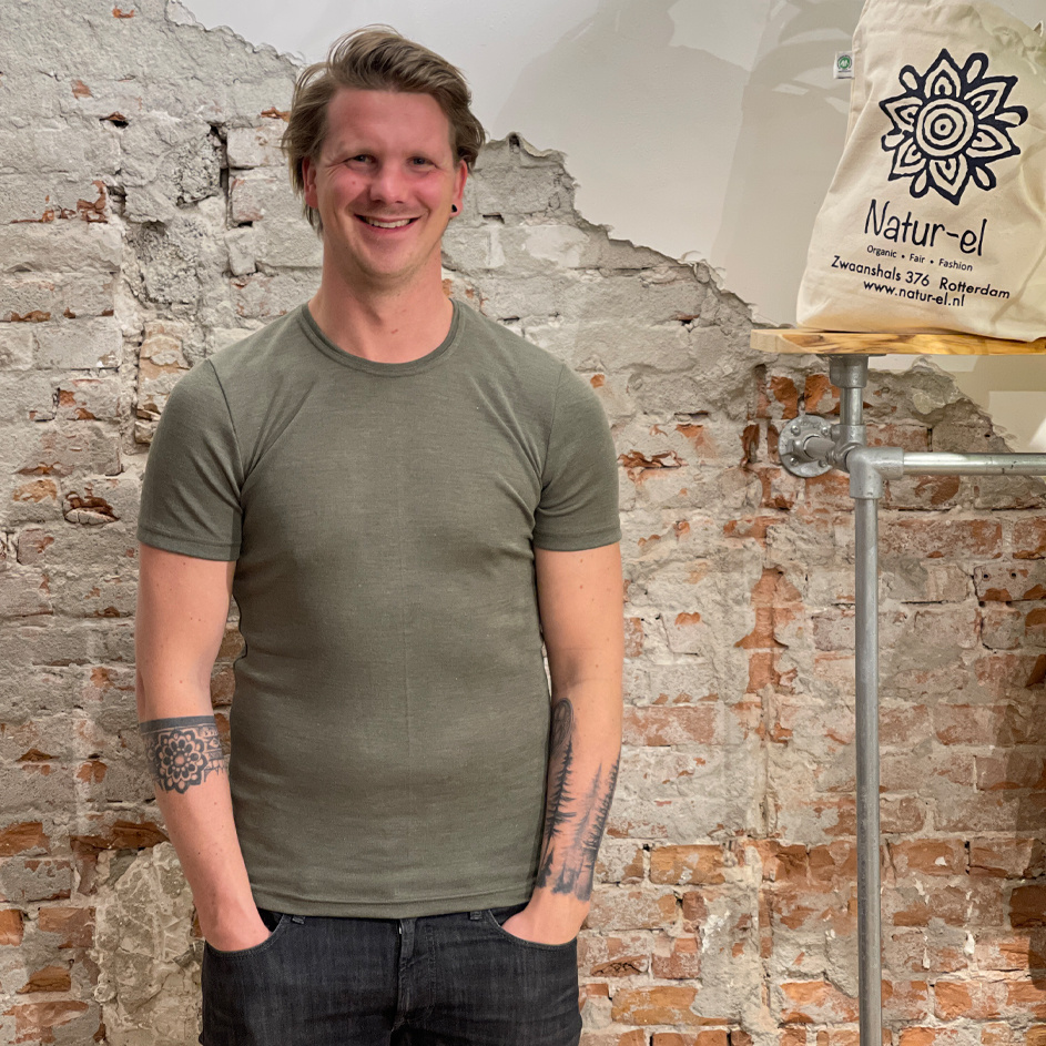 ENGEL Wol zijde shirt korte mouw heren ondergoed OLIJF | Natur-el ...